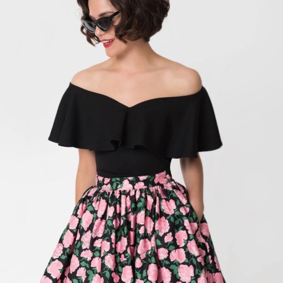 Unique Vintage | Tops | Unique Vintage Black Ruffle Frenchie Top | Poshmark